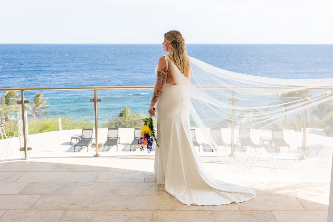 KAITIE | Chapel organza floral cape | Handmade Bridal Veils by TARA Bridal