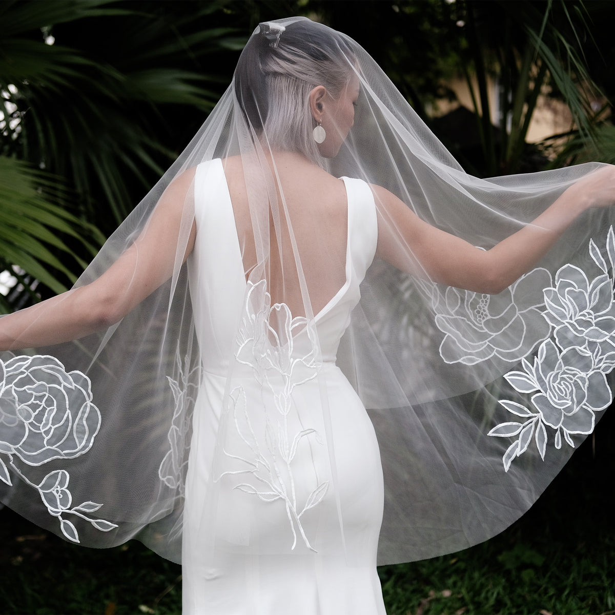 DARA | Elbow organza floral veil | Handmade Bridal Veils by TARA Bridal